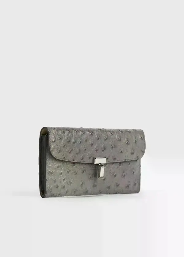 TOTEME T-lock Ostrich-embossed Wallet - Grey