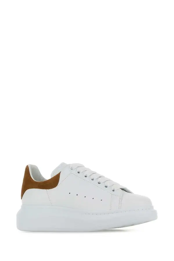 Alexander McQueen Leather Sneakers With Camel Suede Heel - White