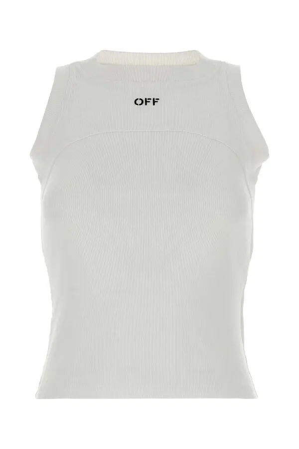 Off-White Stretch Cotton Tank Top - White