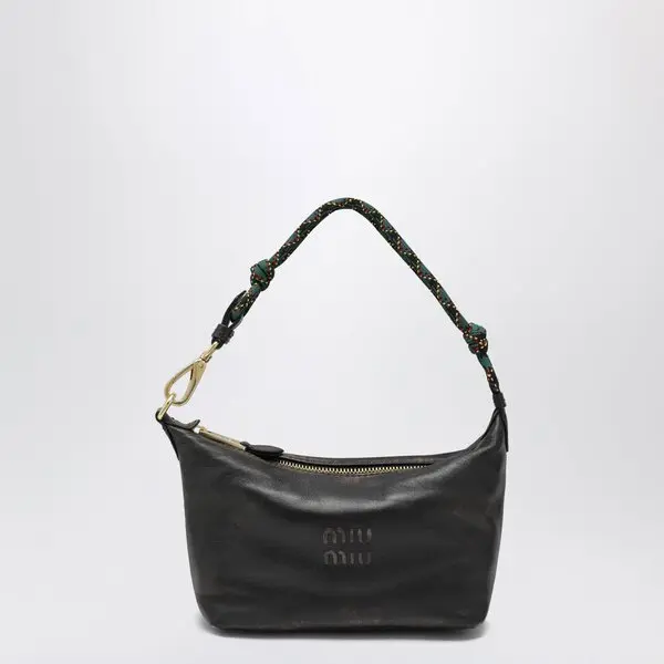 Miu Miu Aged-effect Nappa Leather Pouch In Coffee And Green - Brown