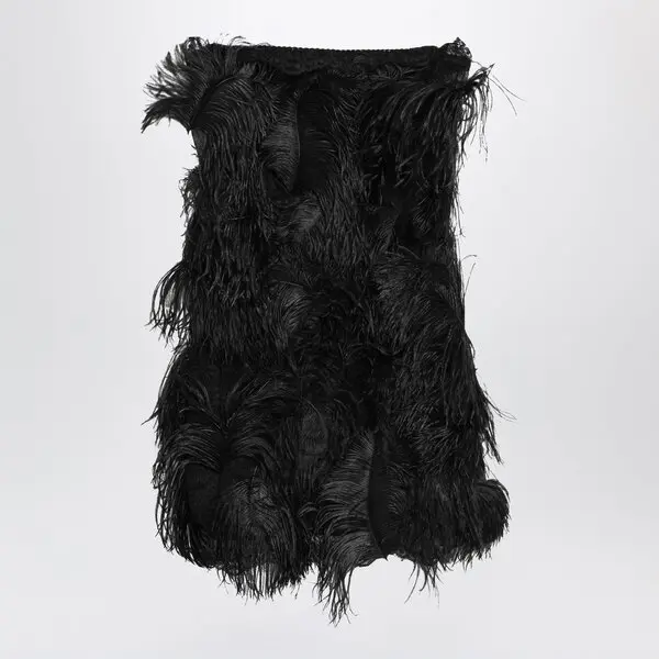 Attico Feather-trim Mini Dress - Black