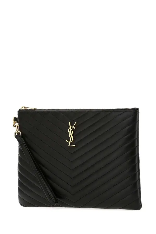 Saint Laurent Leather Jolie Ipad Holder - Black