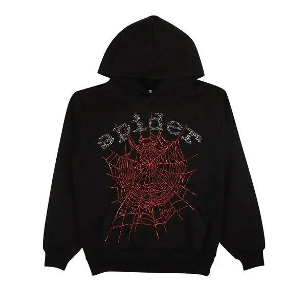 SP5DER Og Rhinstone Web Hoodie Sweatshirt /red - Black