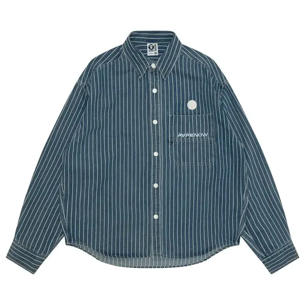 AAPE Now Moonface Striped Long Sleeve Shirt /white