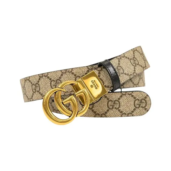 Gucci Gg Marmont Reversible Belt 'beige/ebony/nero - Brown