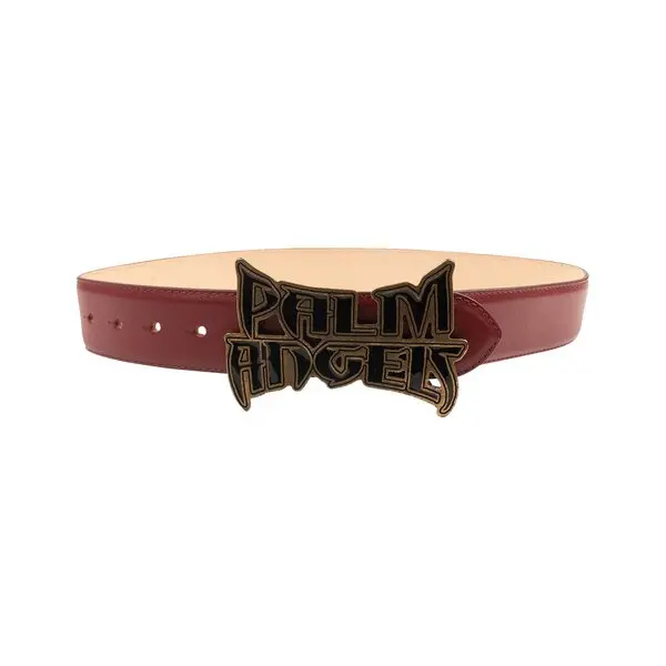 Palm Angels Leather Logo Plate Belt - Red