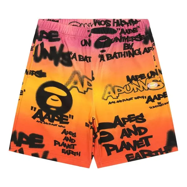 AAPE Unvs Unvs Graffiti-print Sweat Shorts /orange