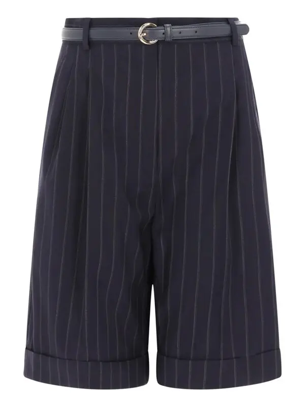 Max Mara Wool Bermuda Shorts With Belt - Blue