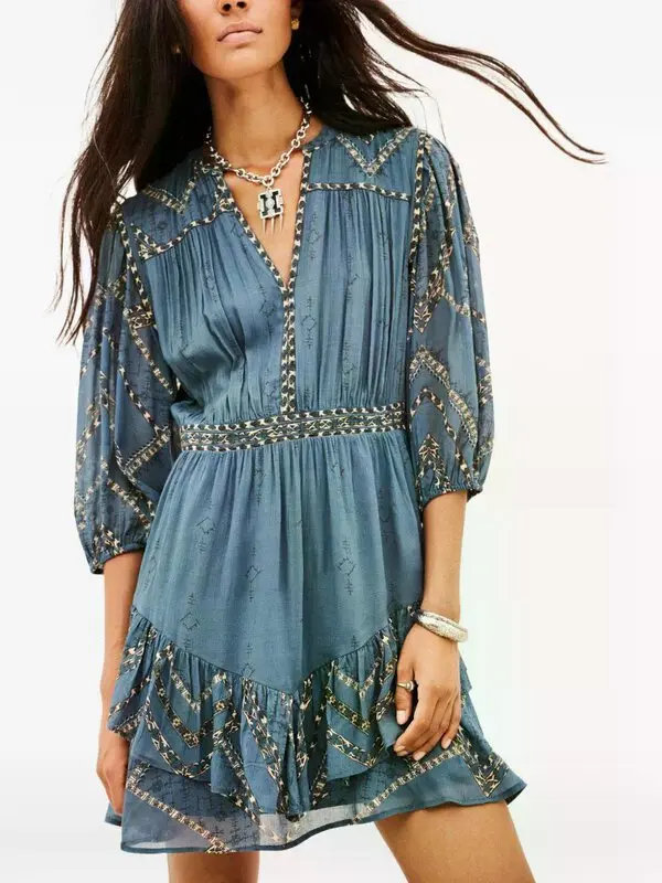 Ba&sh Patterned Ruffled Flared Mini Dress