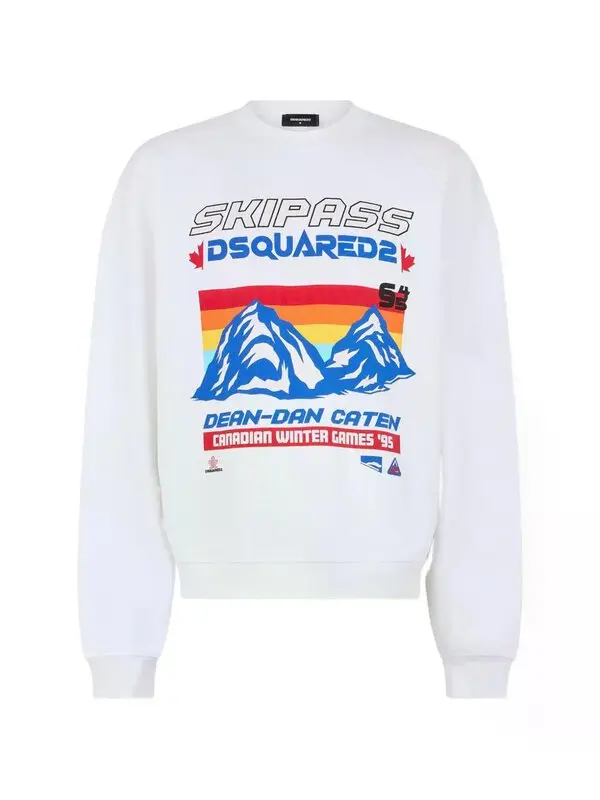 Dsquared2 Ski Pass Graphic-print Crew-neck Cotton Sweatshirt - White
