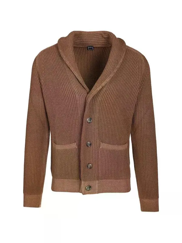 Fedeli Shawl-collar Ribbed-knit Cardigan - Brown