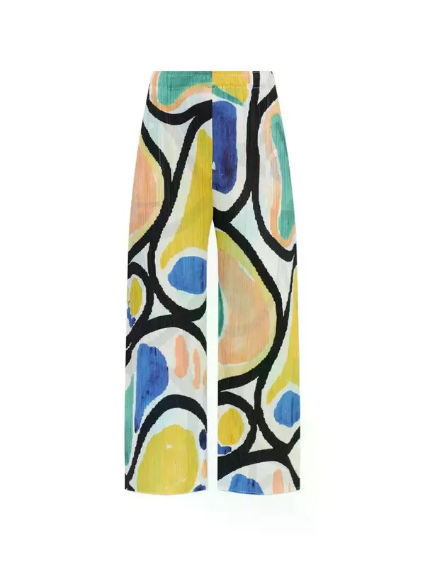 Issey Miyake Roll Plissé-effect Abstract-print Trousers - Neutrals