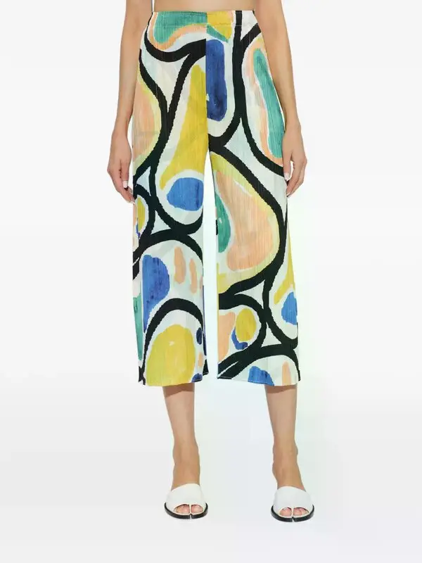 Issey Miyake Roll Plissé-effect Abstract-print Trousers