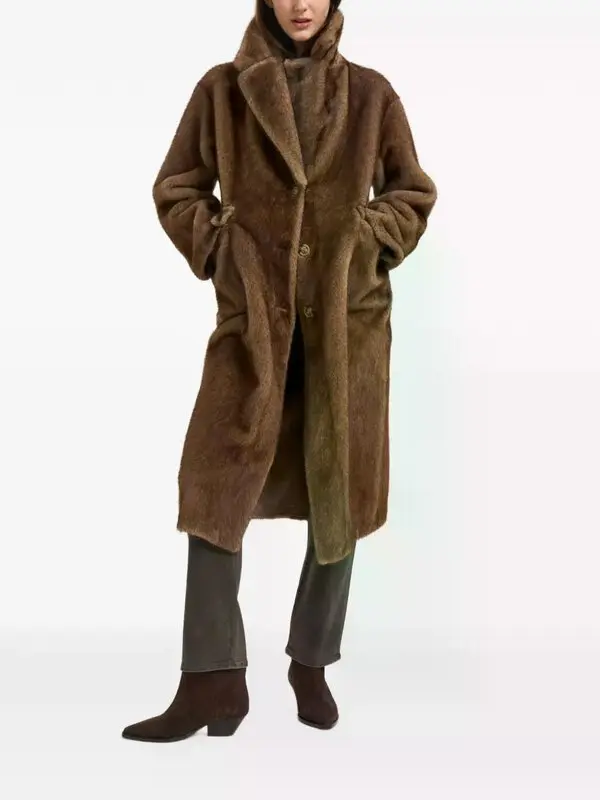 SWORD 6644 Faux-fur Single-breasted Coat - Brown