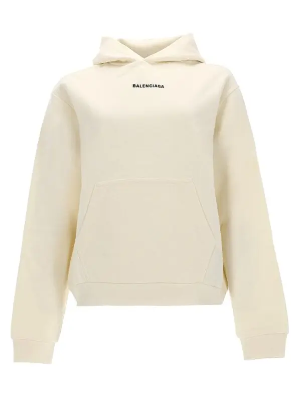 Balenciaga Logo Cotton Hoodie - Cream