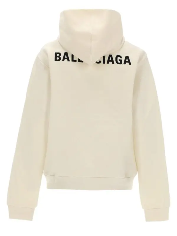 Balenciaga Logo Cotton Hoodie - Cream