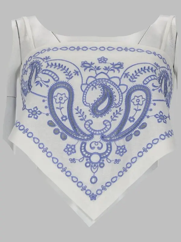 SELF-PORTRAIT Embroidered Linen And Cotton Top - White