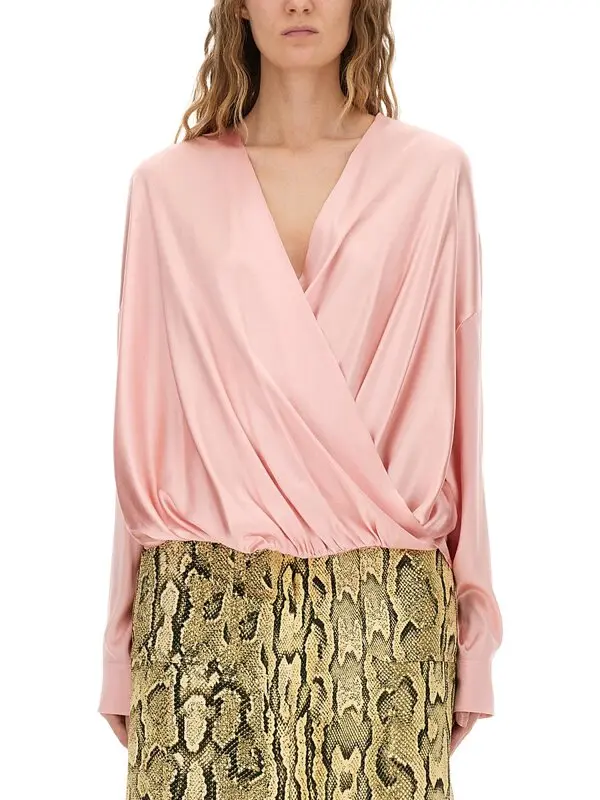 Dries Van Noten Draped Silk Blend Top - Pink