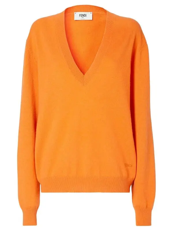 Fendi Cashmere V-neck Pullover - Orange