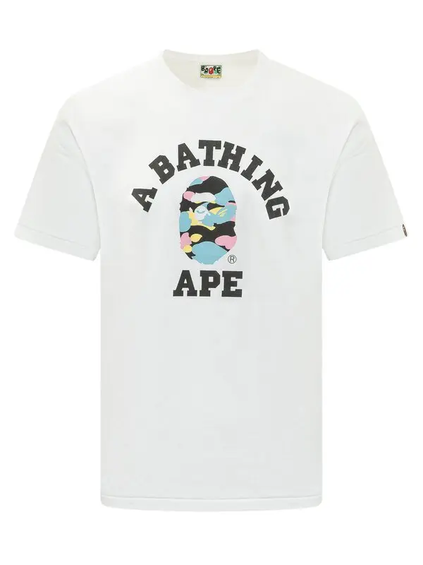 A BATHING APE Graphic T-shirt With Unique Stampaint Design - White