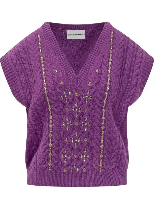 DES_PHEMMES Jewel Embellished Mini Gilet - Framboise