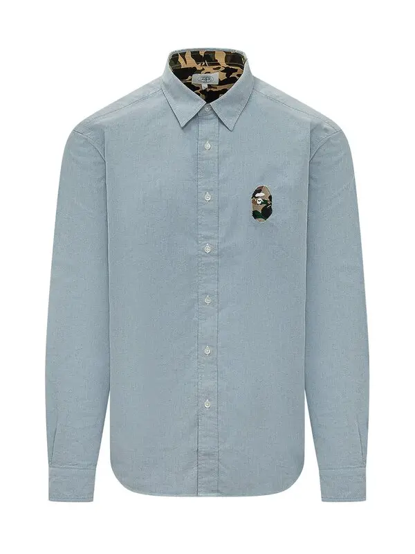 A BATHING APE Embroidered Logo Shirt - Sax
