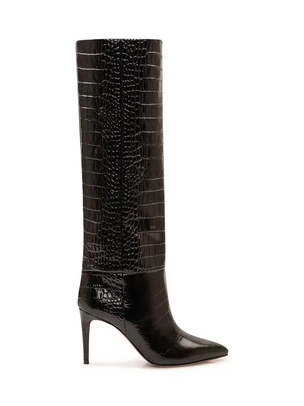 Paris Texas Stiletto 85 Croc Effect Boot - Carbone