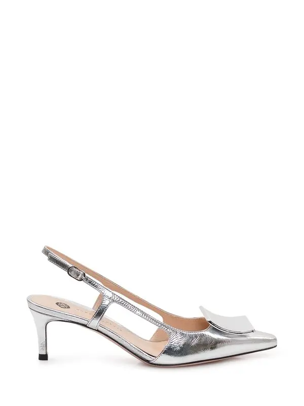Roberto Festa Metallic Slingback Heels - Silver