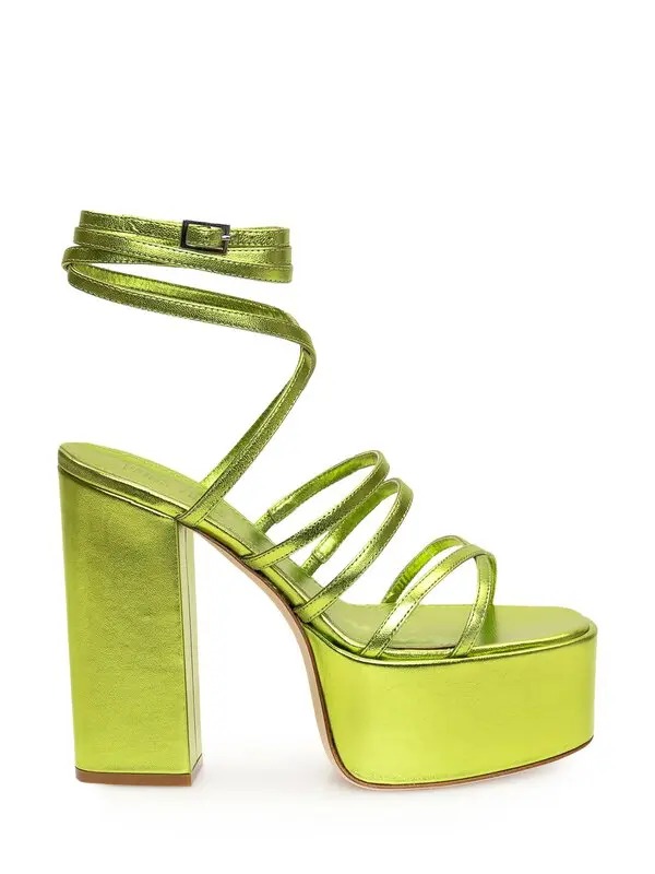 Paris Texas Metallic Leather Platform Sandals - Acid