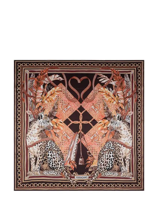 FERRAGAMO Felindra 90 Square Silk Scarf - Marrone