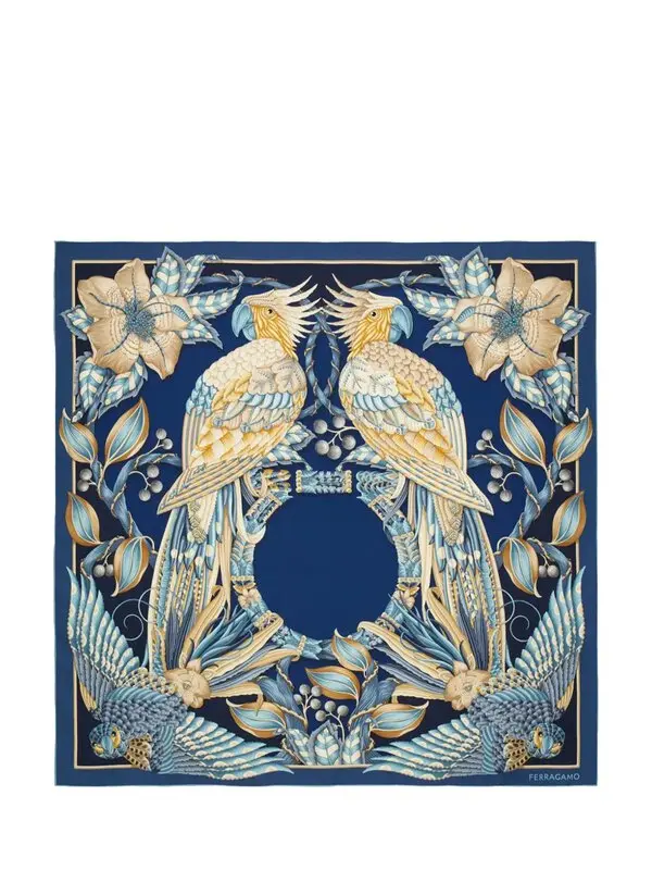 FERRAGAMO Stylish Mini Scarf With Botanical Print - Blue