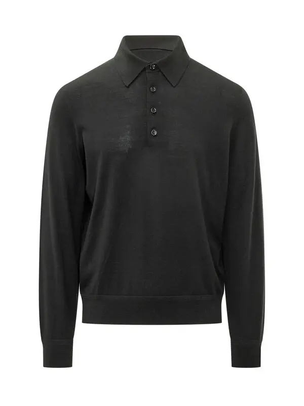 TOM FORD Long Sleeve Polo With Buttons - Black