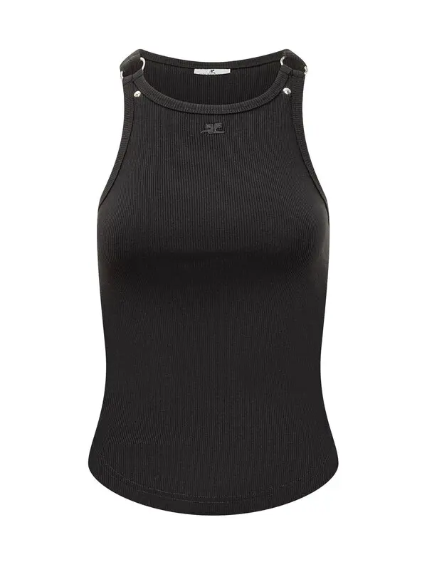 COURREGES Ribbed Tank Top - Black