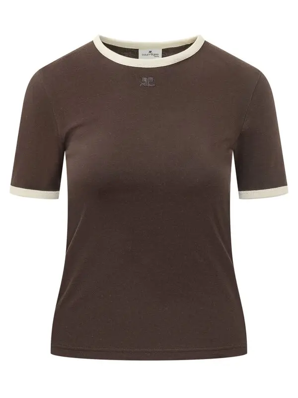COURREGES Cut-out Contrast T-shirt - Chocolate