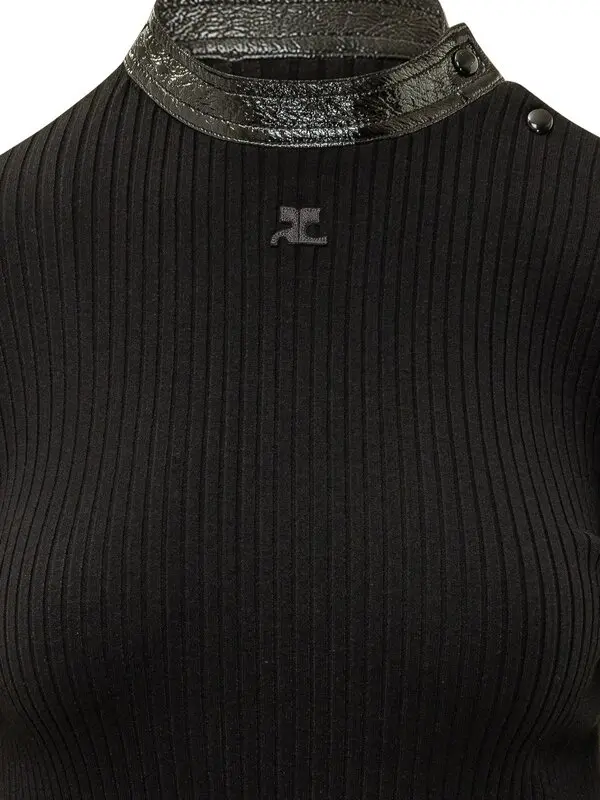 COURREGES Ribbed Vinyl Knit Sweater - Black
