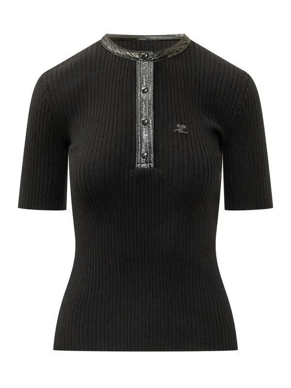COURREGES Ribbed Short Sleeve Top