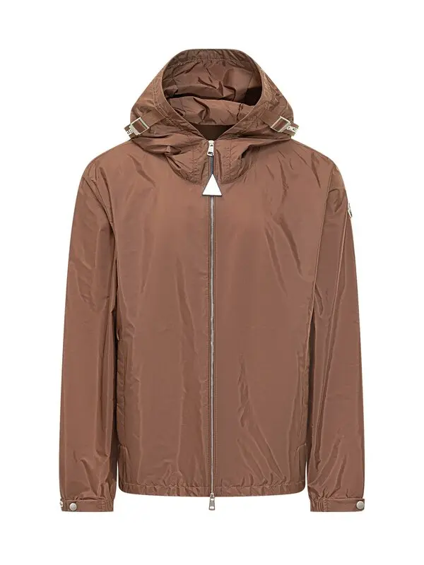 Moncler Mini Jacket With Hoodie And Front Zip Closure - Marrone