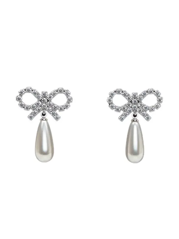 SELF-PORTRAIT Bow Mini Earrings - Pearl