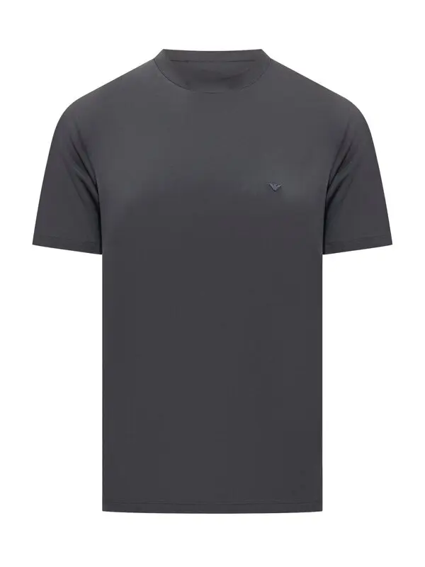 Emporio Armani Logo Embroidered T-shirt In Modal-silk Blend - Blue Navy