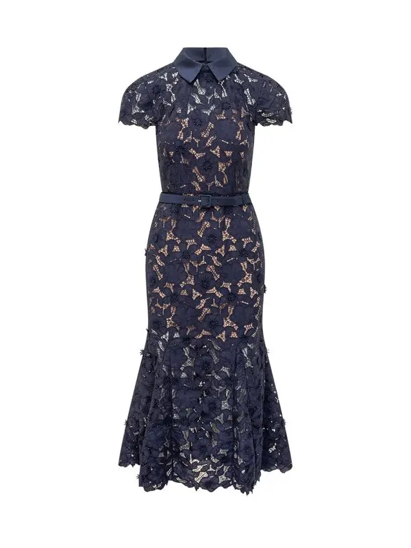 SELF-PORTRAIT Floral Pattern Midi Dress - Navy