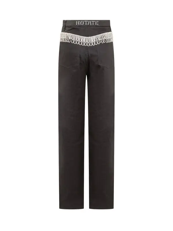 ROTATE BY BIRGER CHRISTENSEN Stylish Trousers With Strass Embellishments - Black