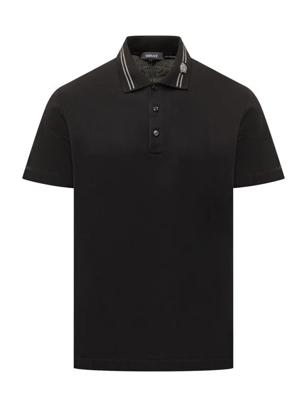 Versace Embroidered Polo With Modern Detailing - Black
