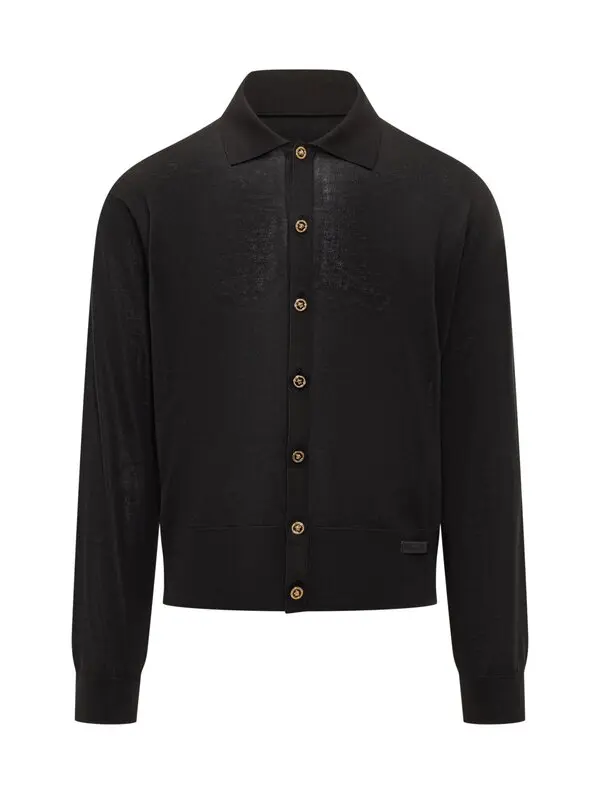Versace Pullover In Lightweight Knit With Buttons - Nero