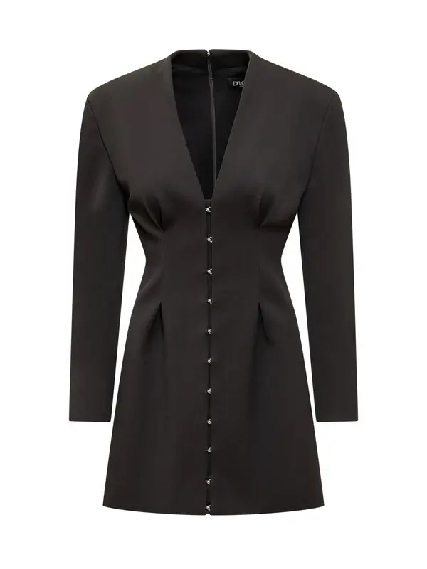 DEL CORE Virgin Wool V-neck Suit Dress - Black