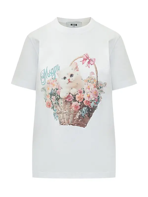 MSGM Playful Graphic Tee With Gattino Print