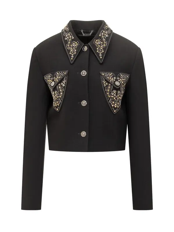 Versace Short Jacket With Studded Accents - Black