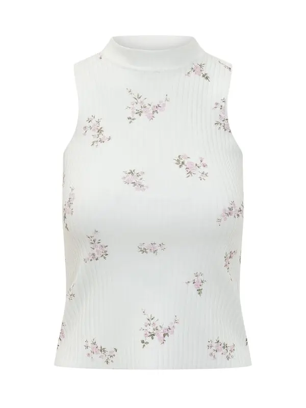 MSGM Mock Neck Floral Print Top