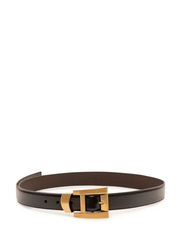 Versace Leather Belt With Sculptural Buckle - Black-gold82