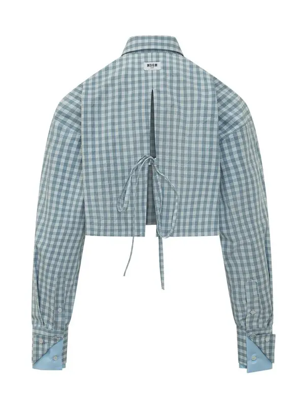 MSGM Mini Checkered Short Sleeve Shirt - Light Blue