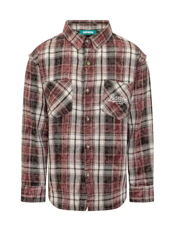 BARROW Distressed Plaid Flannel Button-up Shirt